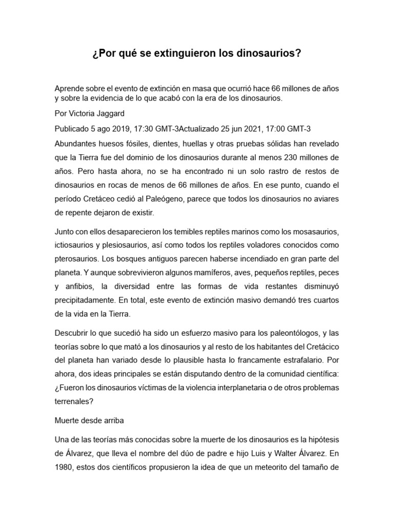 Por Qué Se Extinguieron Los Dinosaurios | PDF | Dinosaurios | Ciencias de la Tierra