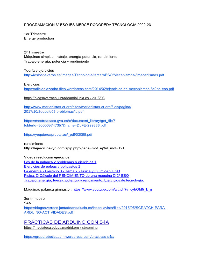 Programacion 3º Eso Ies Merce Rodoreda Tecnología | PDF