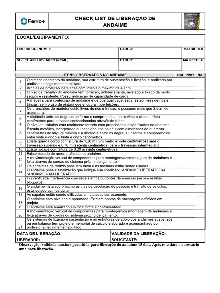 Anexo-02-Check List Andaime | PDF