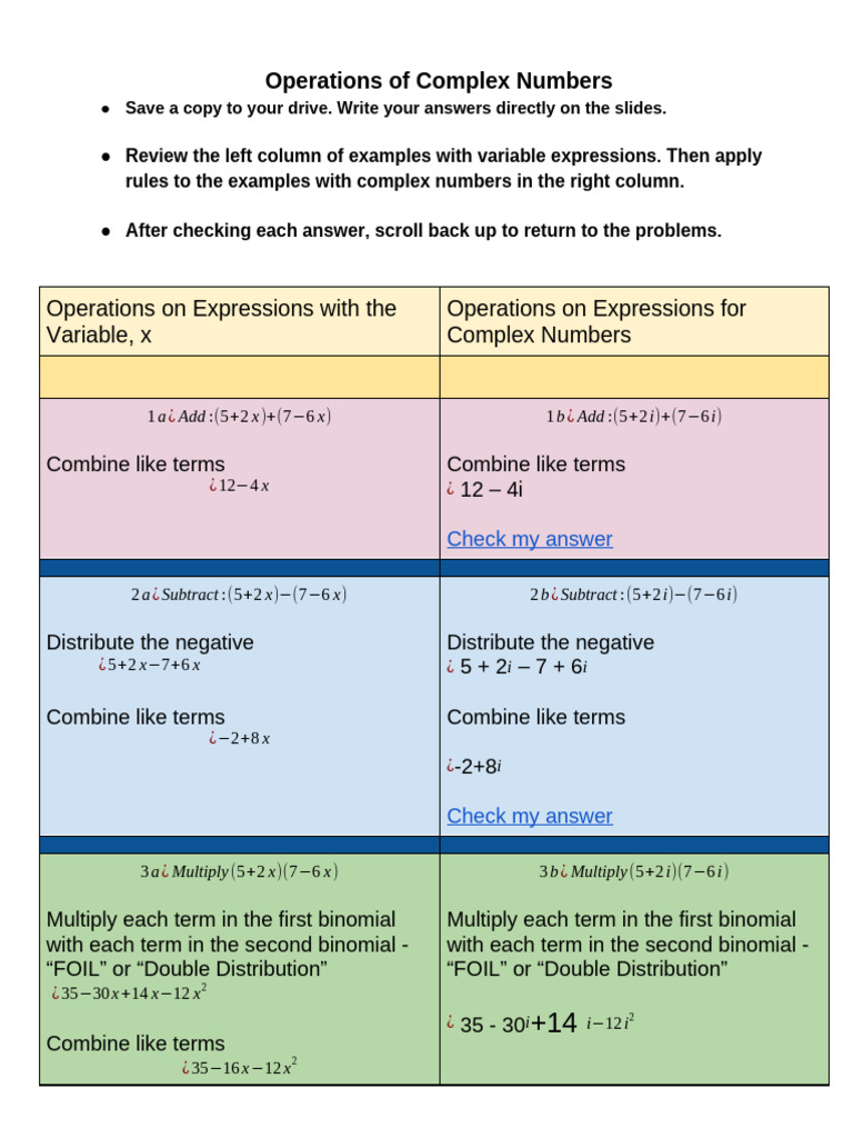 Operations of Complex Numbers | PDF | Multiplication | Mathematics