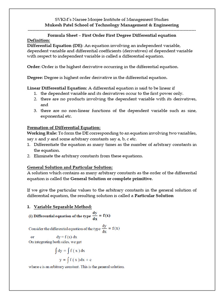 Sem IV 2022 Unit 2 Formula Sheet | PDF | Equations | Differential Calculus