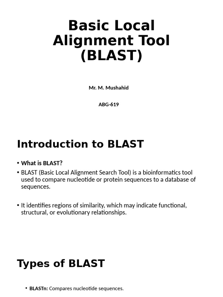 Lecture 9... Basic Local Alignment Tool (BLAST) - 1 | PDF | Sequence Alignment | Computational ...