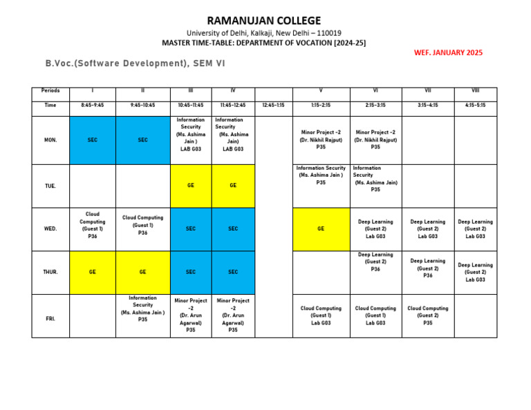 Master Time-Table B.Voc Software Dev 2024-25 | PDF | Computing