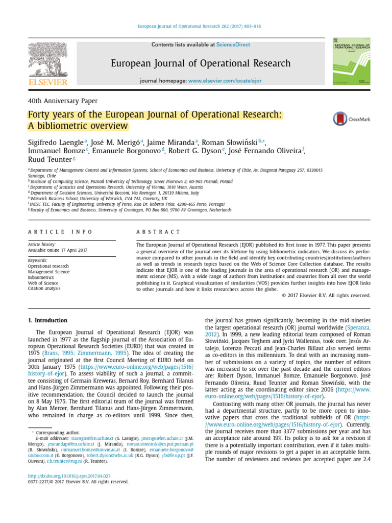 45 Years of Operational Research Journal | PDF | Academic Publishing ...
