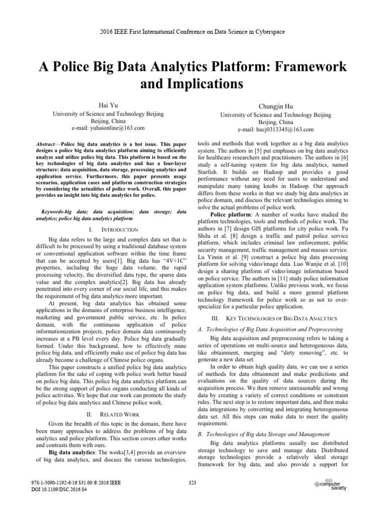 A Police Big Data Analytics Platform Framework and Implications | PDF | Big Data | No Sql