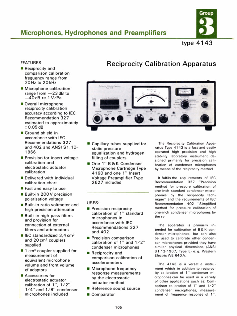 4143 Reciprocity Calibration Apparatus | PDF | Microphone | Amplifier