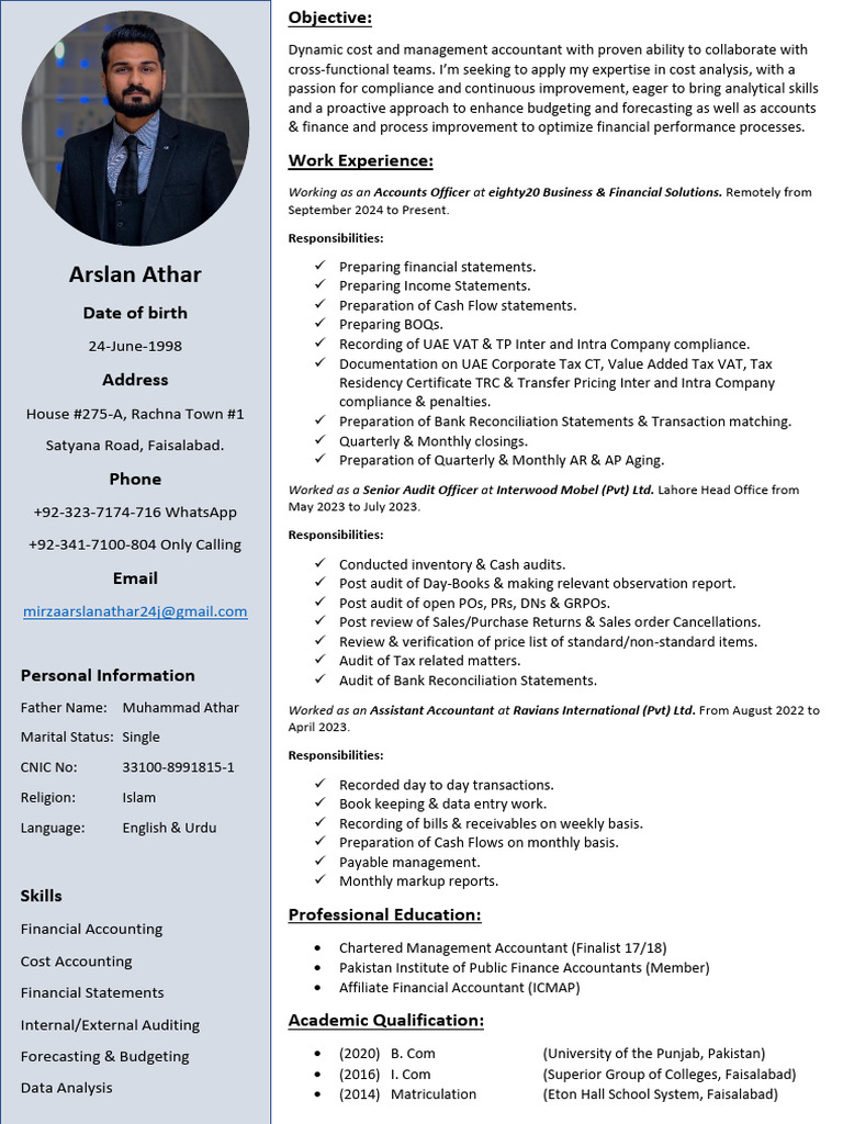 Arslan Athar CV (1) | PDF | Audit | Accounting Arslan Athar CV (1) | PDF | Audit | Accounting