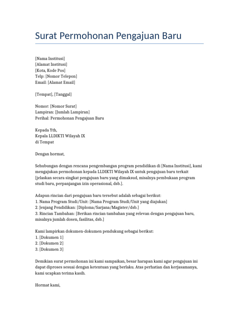 Surat Permohonan Pengajuan Baru | PDF