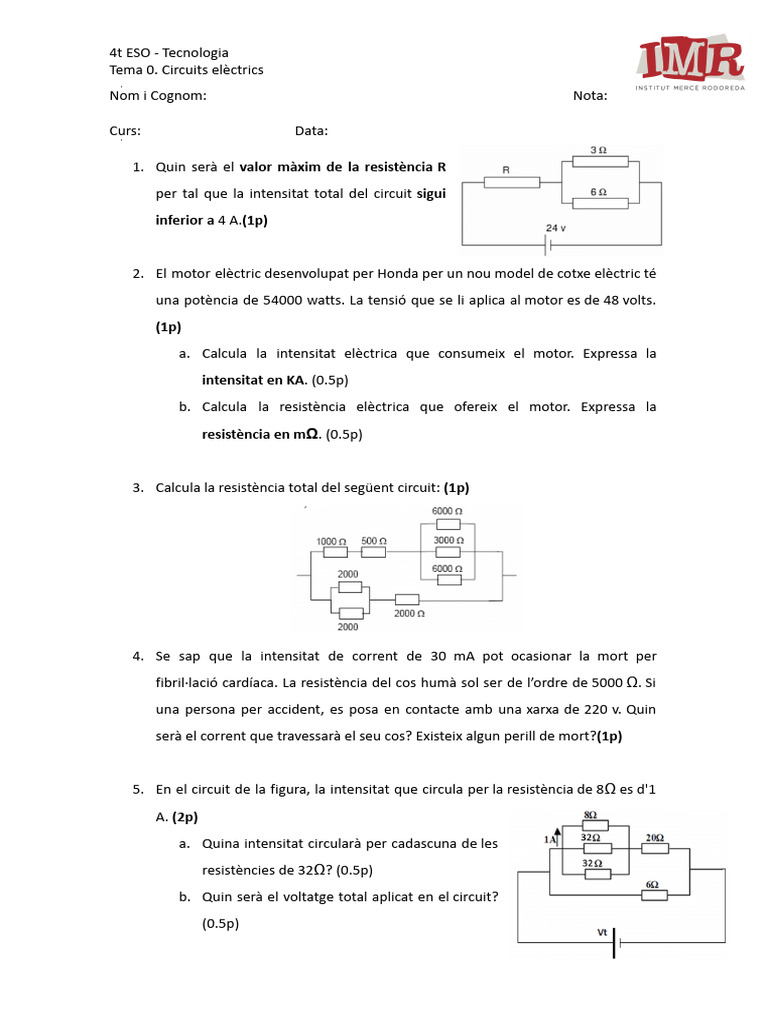 UD1 Examen Electricitat | PDF
