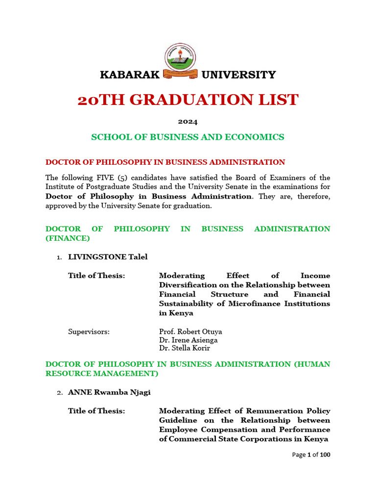 Kabarak University Graduation List 2024 | PDF | Thesis | Doctor Of ...