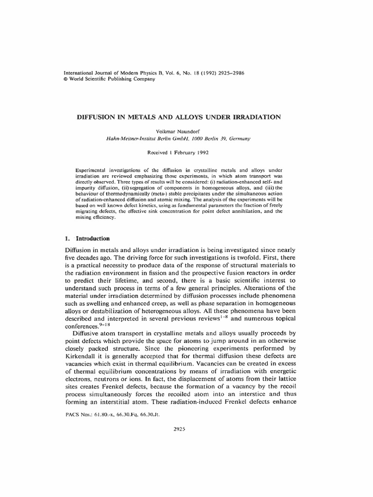 Diffusion in metals and alloys under Irradiation | PDF | Applied And Interdisciplinary Physics ...