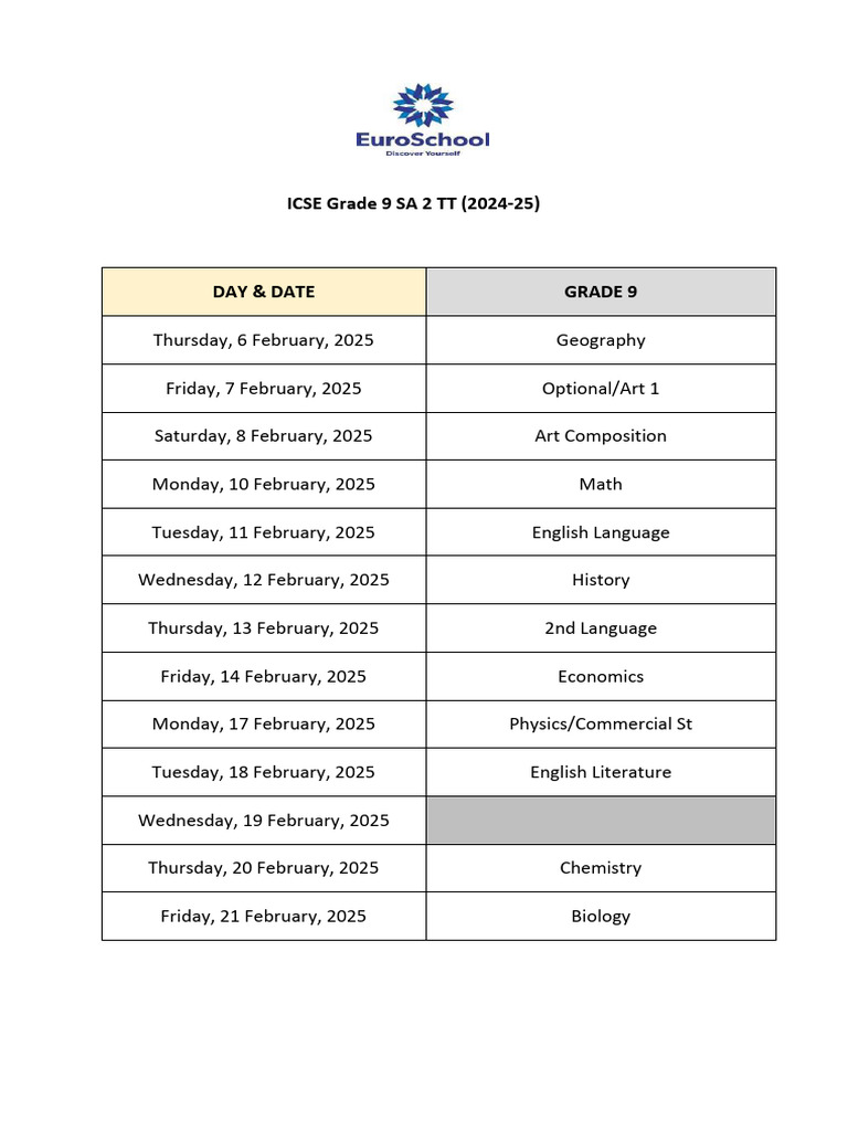 Grade 9 SA2 Timetable_1612922112773722114.SD_PDF | PDF