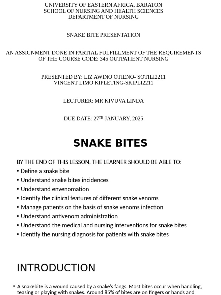 Snake Bites Presentation | PDF | Snake | Diseases And Disorders