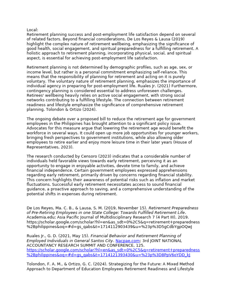 Local RRL For Retirement Planning | PDF | Well Being | Psychology