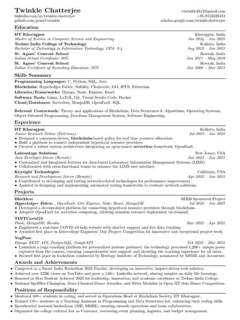 Resume Twinkle Chatterjee New | PDF | Computing | Information Technology