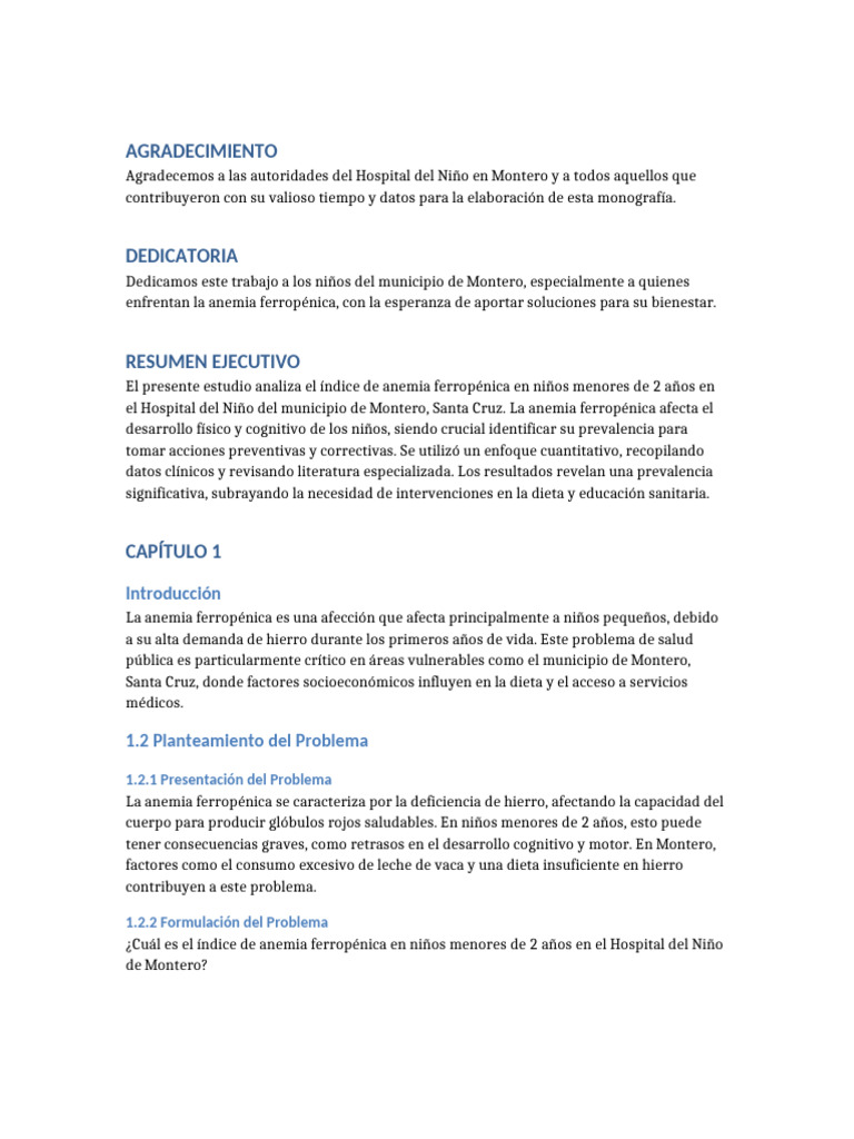 Monografia Anemia Ferropenica Montero | PDF | Anemia | Hospital