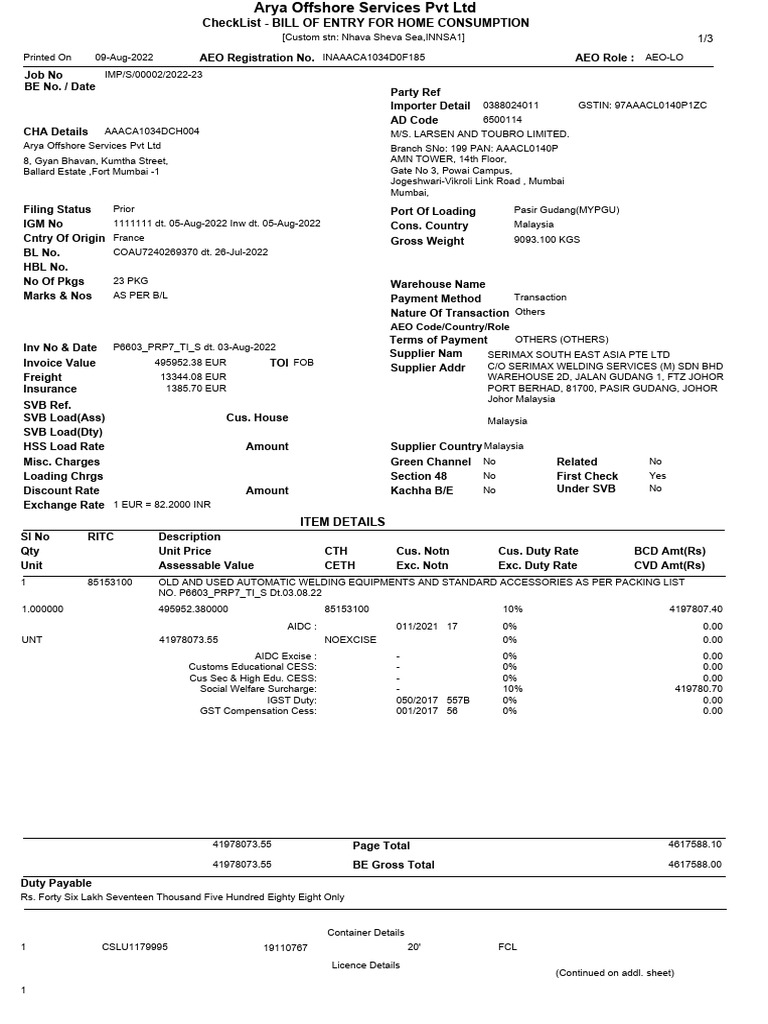 Import CheckList Job No 02 | PDF | Trade | Government Finances