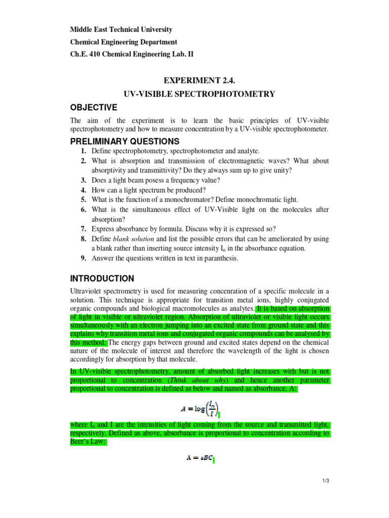 EXPERIMENT_2.4._UV-VISIBLE_SPECTROPHOTOM | PDF | Spectrophotometry | Waves
