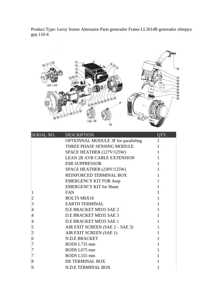 Leroy Somer Alternator Parts List | PDF | Electromagnetism | Electrical Equipment
