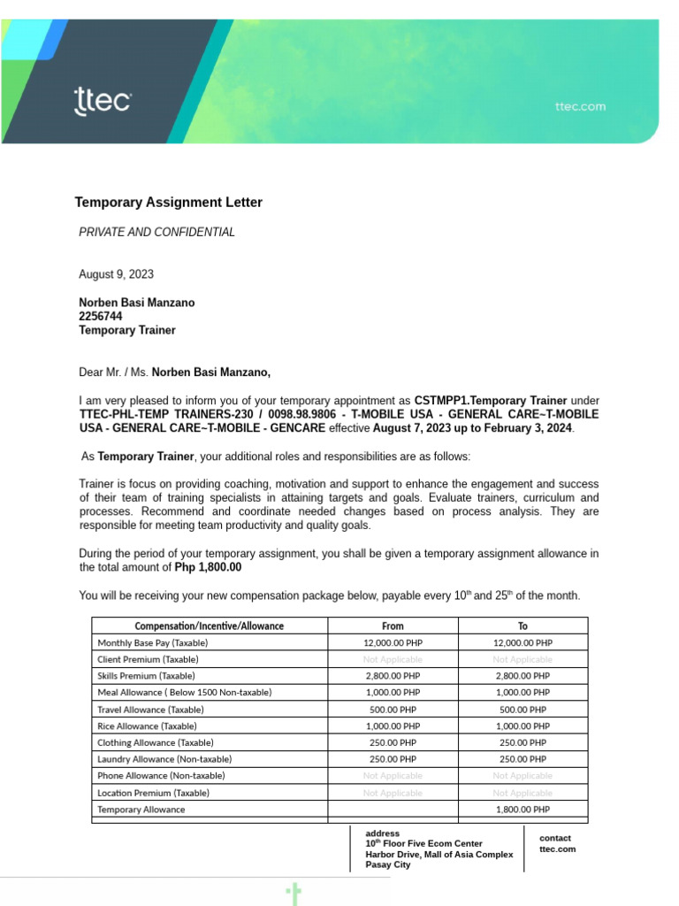 Temporary Assignment Signed | PDF