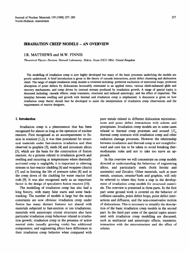 Irradiation Creep Models - An Overview | PDF | Dislocation | Creep ...