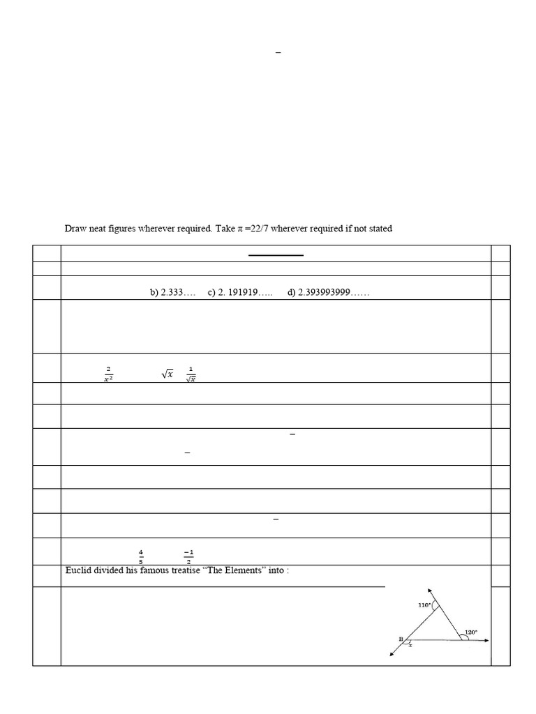 IX MATHS QP SET 1 | PDF | Numbers | Rectangle