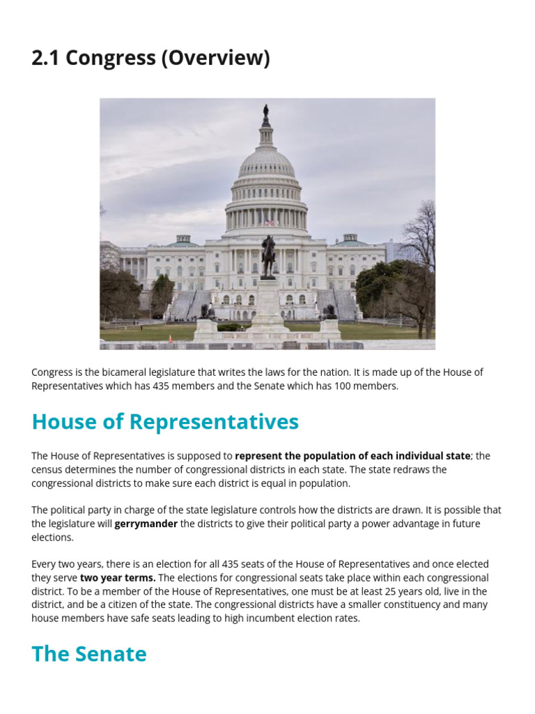 2.1 Congress (Overview) - Notes | PDF