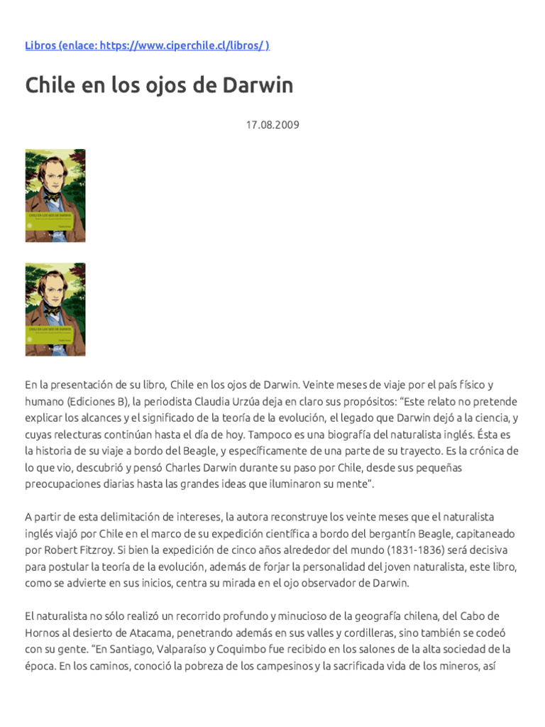 Chile en los ojos de Darwin: Crónica de viaje | PDF | Charles Darwin ...