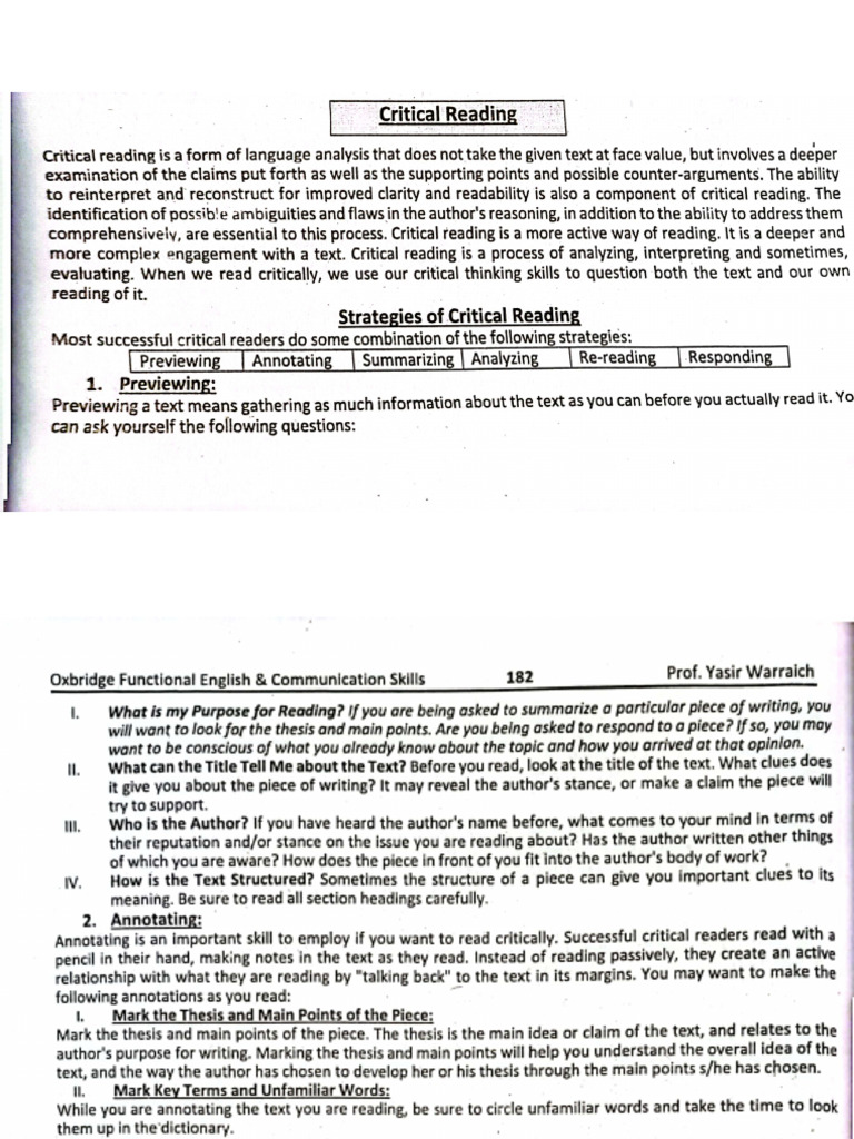 Critical Reading... | PDF