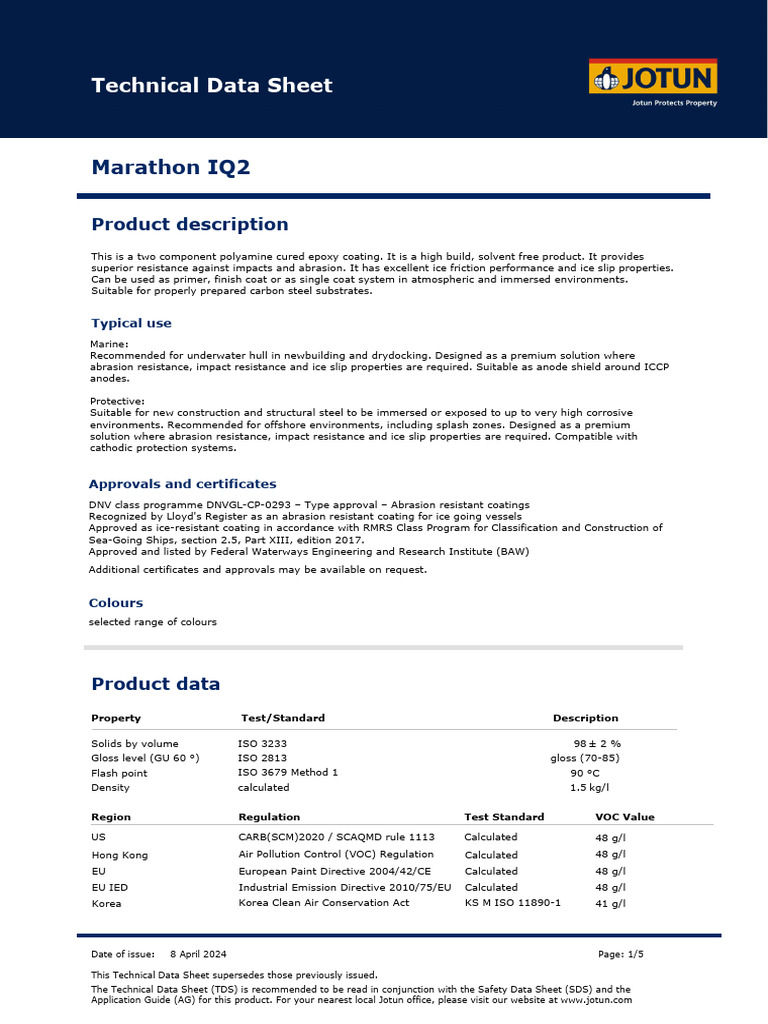 Marathon IQ2 Epoxy Coating Data Sheet | PDF | Paint | Materials