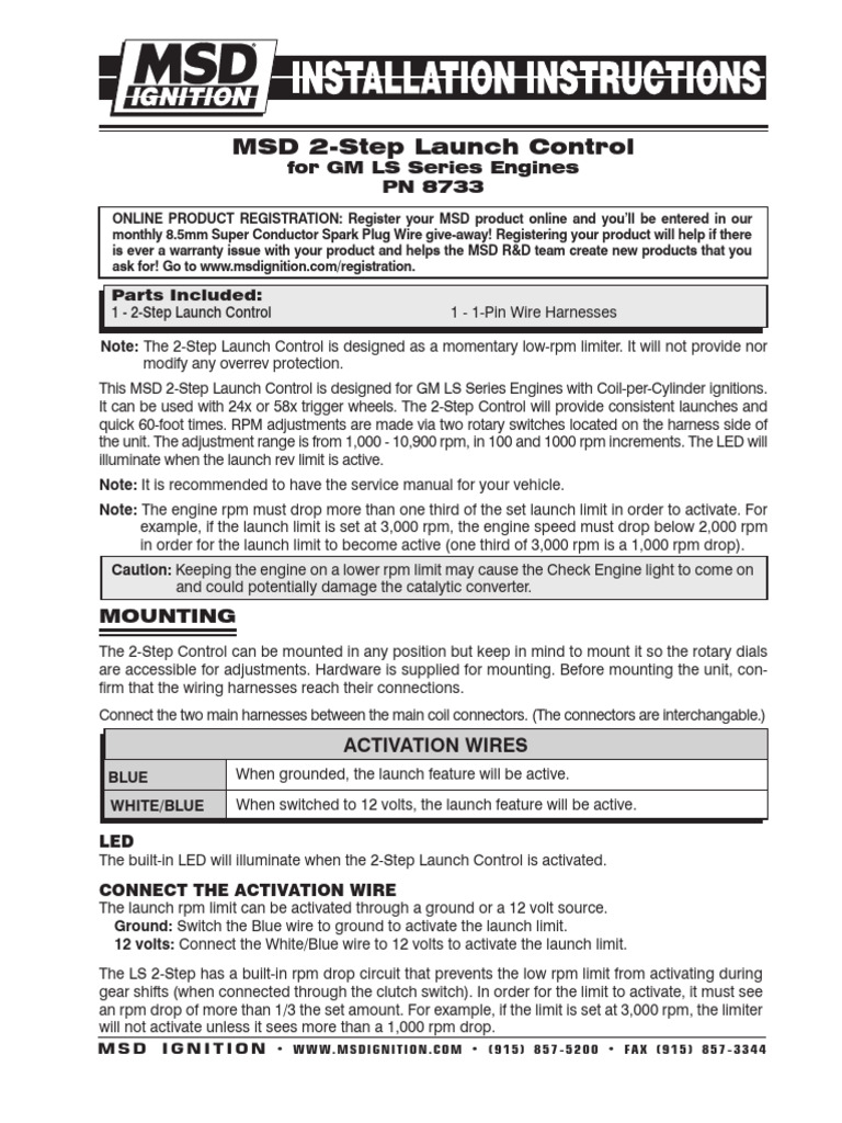 MSD 2-Step Launch Control: For GM LS Series Engines PN 8733 | PDF ...