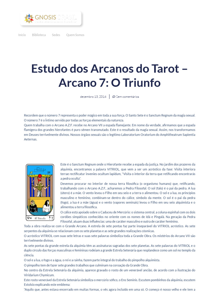 Estudo Dos Arcanos Do Tarot - Arcano 7 - O Triunfo - Gnosis Brasil ...