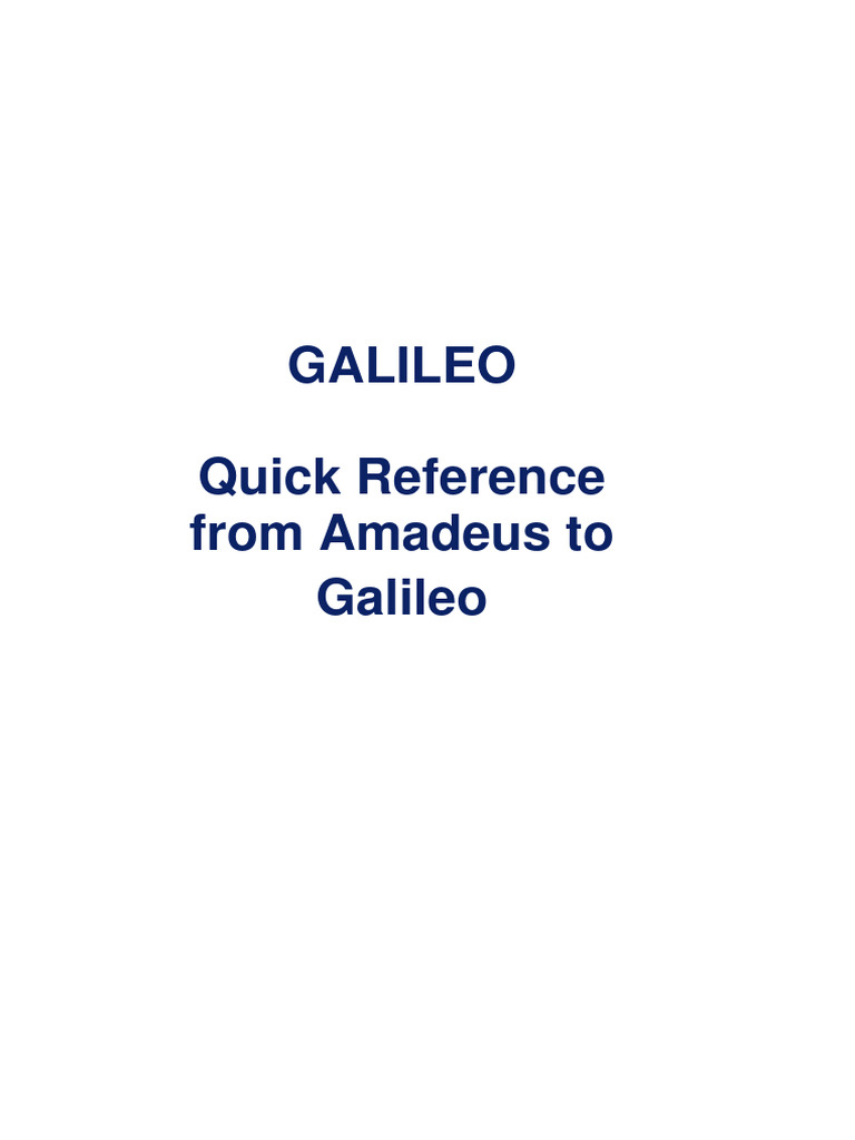 GALILEO Quick Reference From Amadeus To | PDF