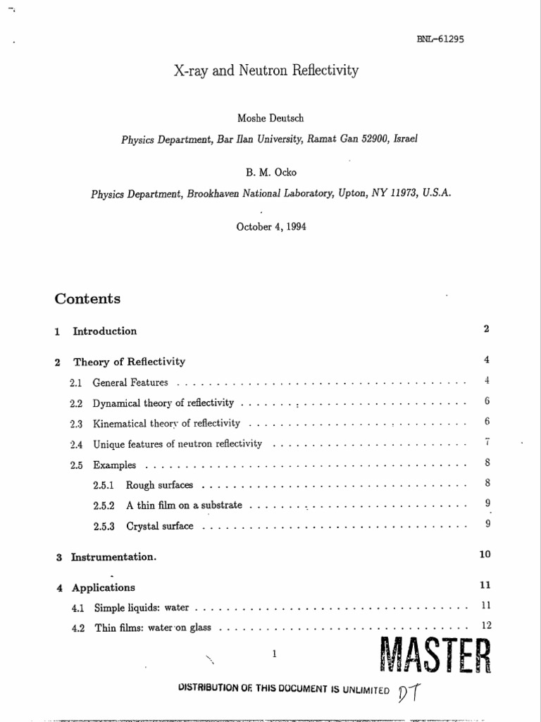 X-Ray and Nuetron Reflectivity | PDF