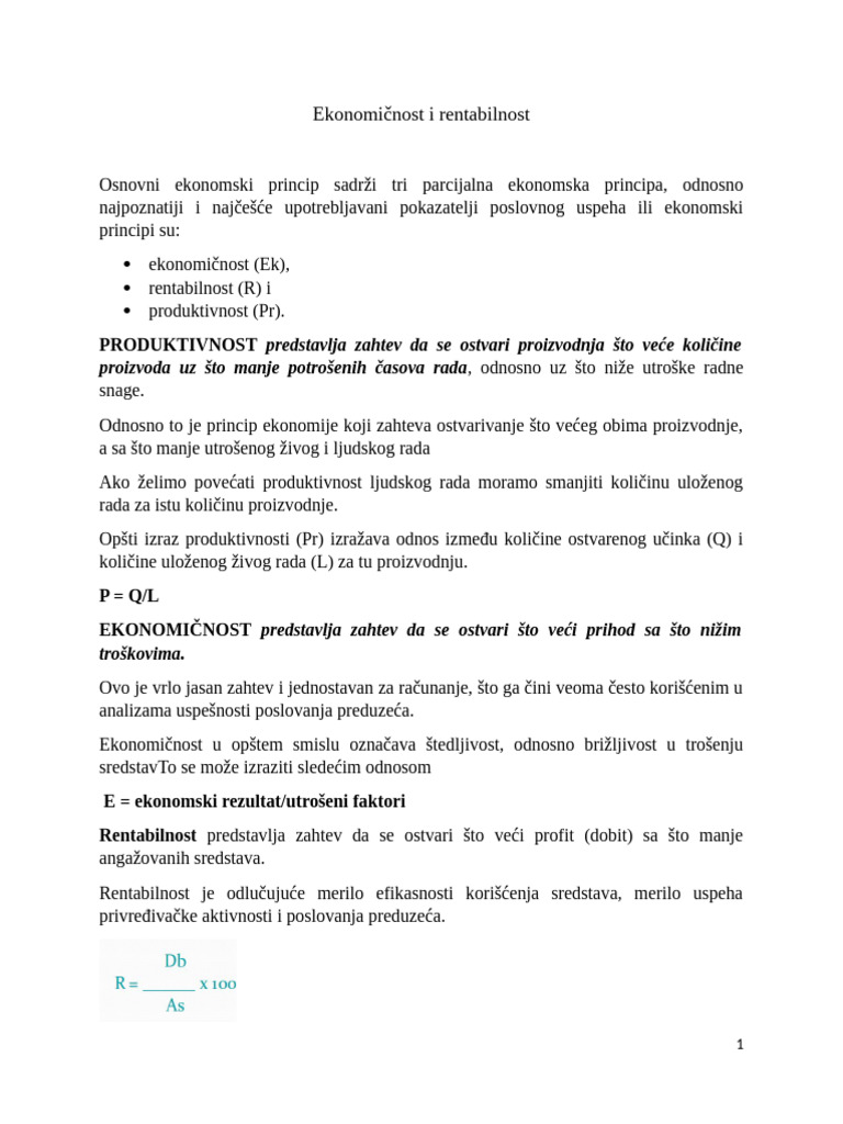 Ekonomičnost I Rentabilnost | PDF