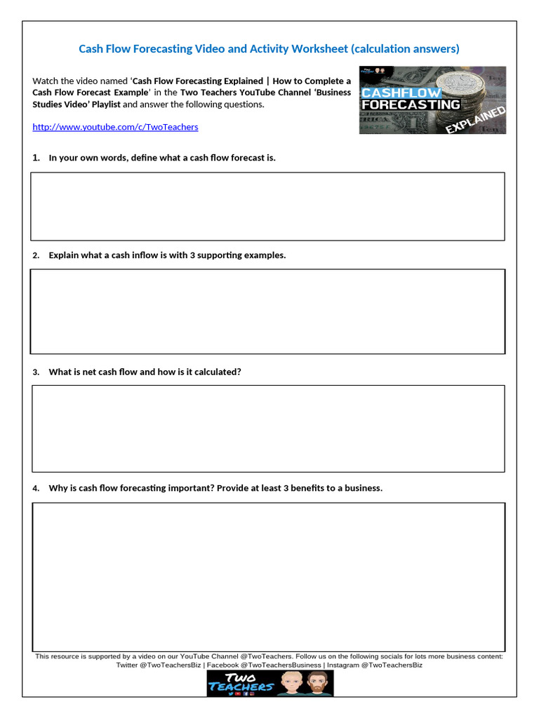 Cashflow Forecasting Video Activity With Calculation Answers v2 | PDF ...