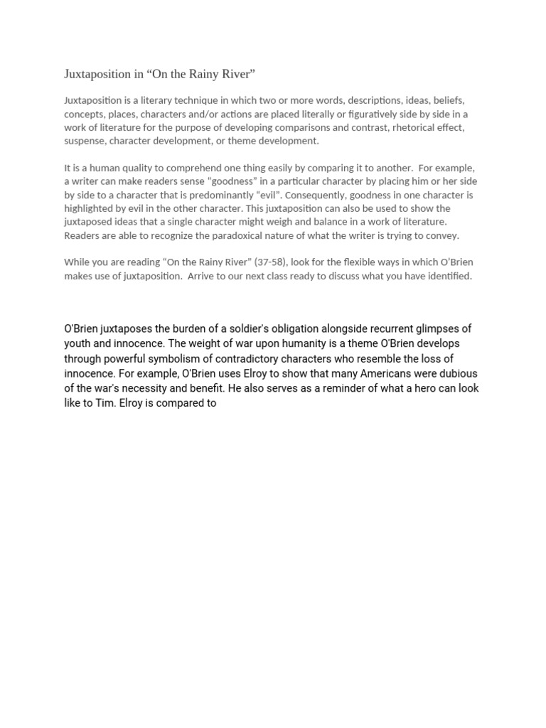 Juxtaposition in "On The Rainy River" | PDF