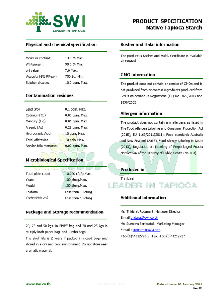SWI - FT FECULA DE YUCA - 2.1 SW-NAT2-01-15 Vis 700 (GF) 2024 | PDF