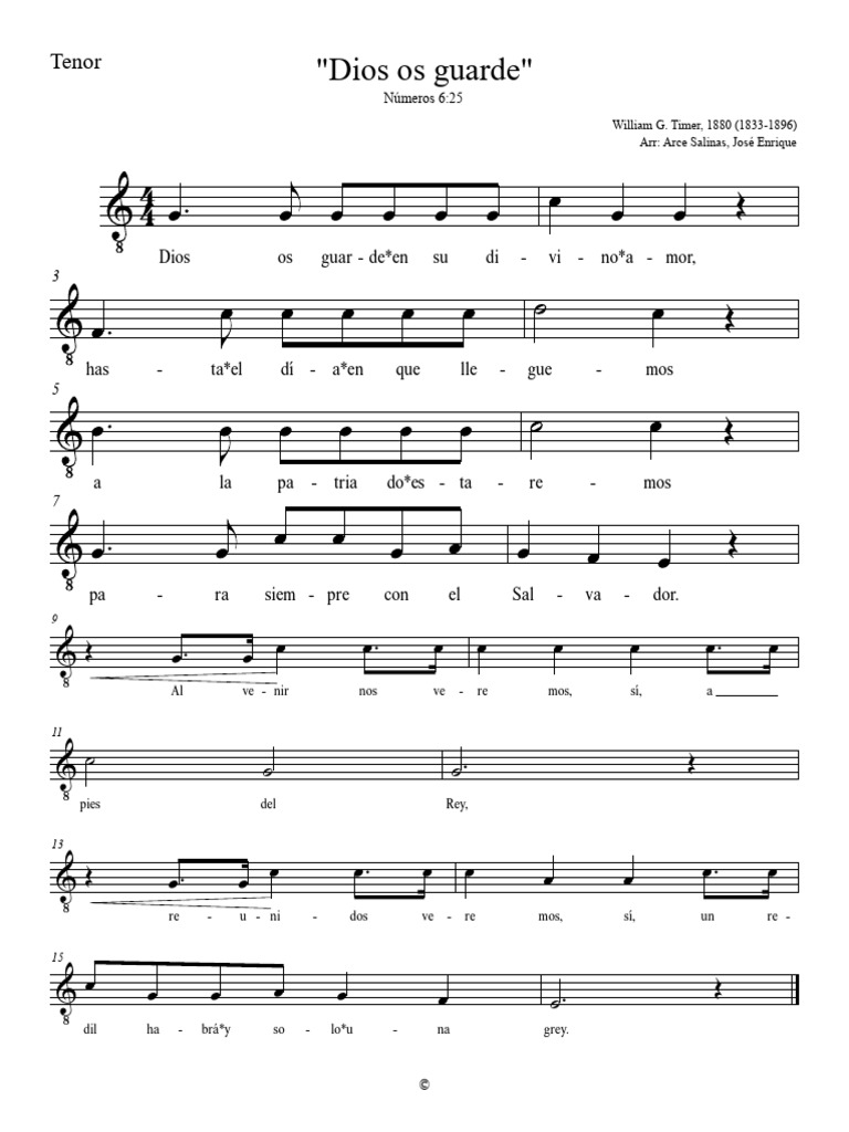 HIMNO 51 - Dios Os Guarde - Arreglo 4 Voces - Tenor | PDF