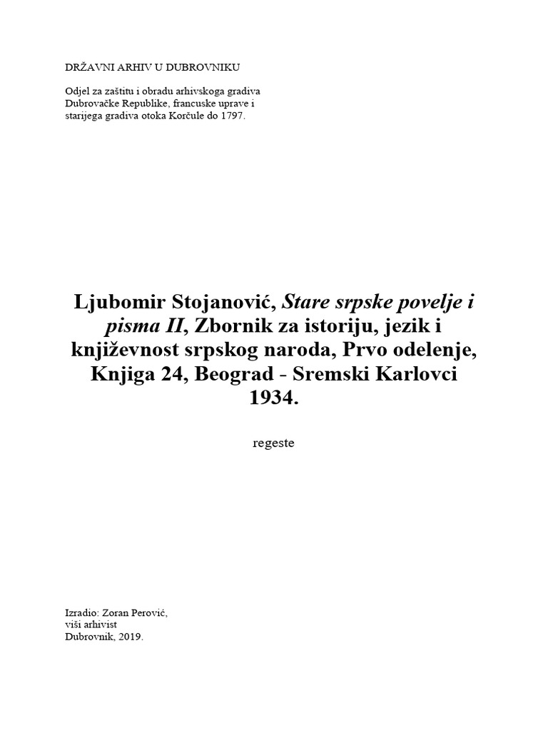 Stare Srpske Povelje I Pisma Stojanovic Ii | PDF