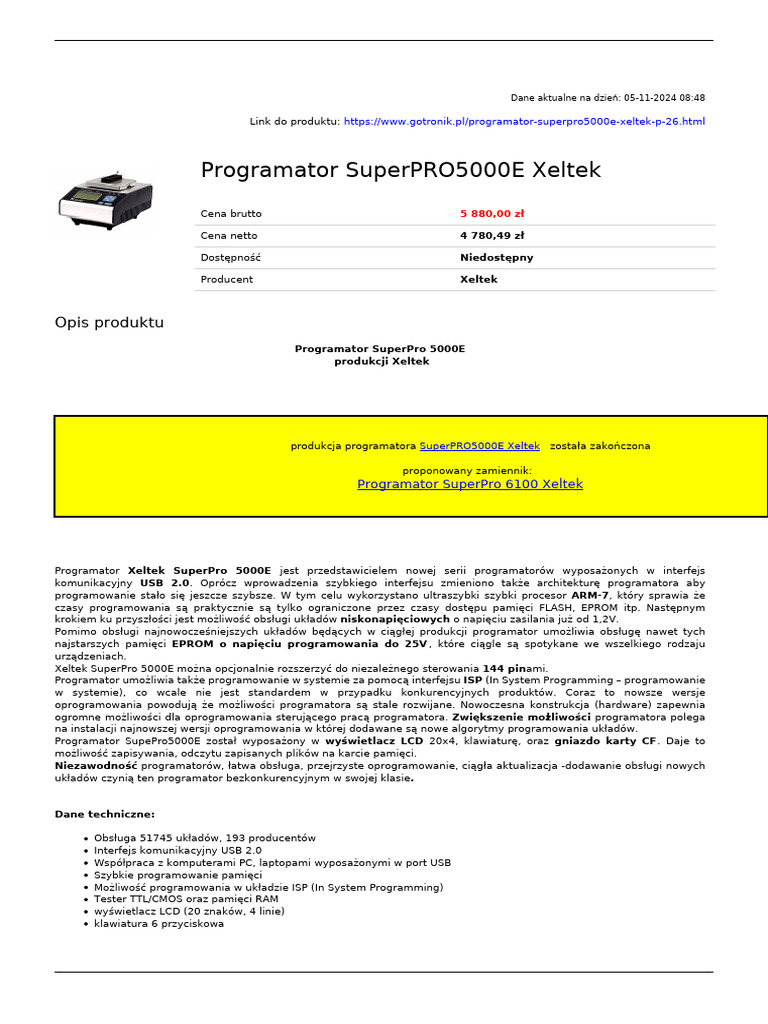 Programator Superpro5000e Xeltek | PDF