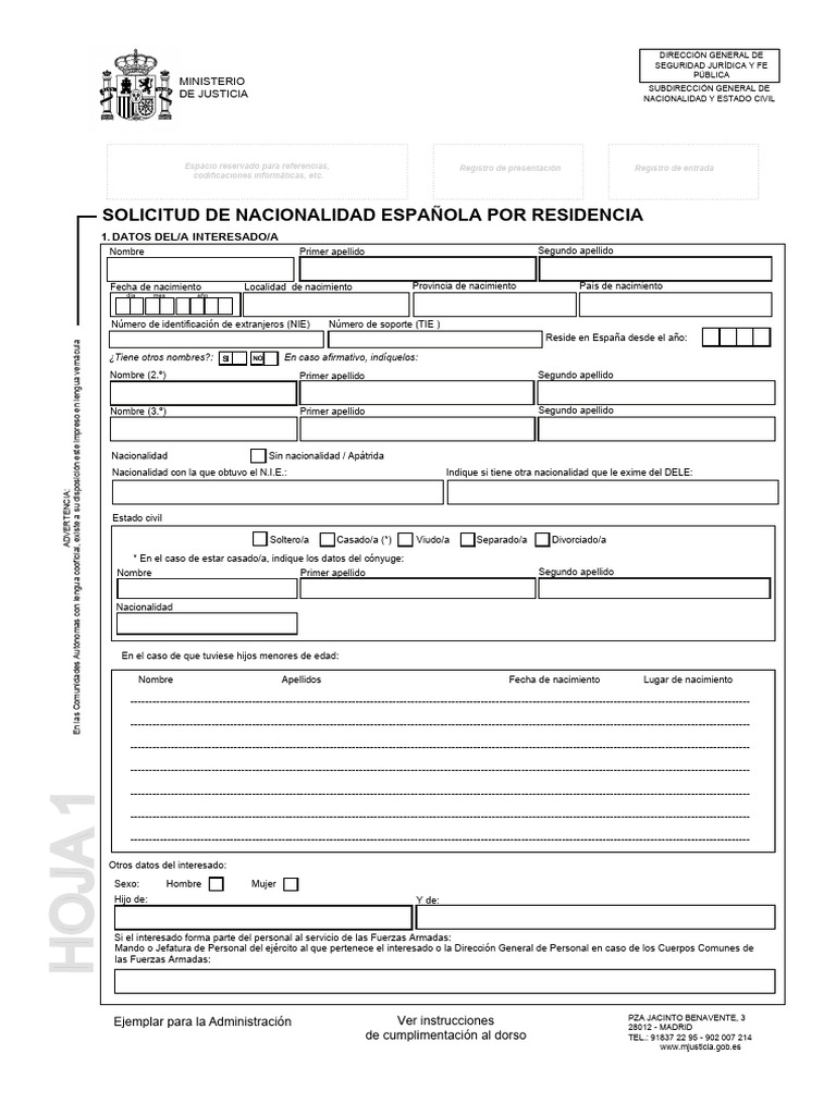 Solicitud de Nacionalidad Española Por Residencia | PDF | Certificado de nacimiento | España
