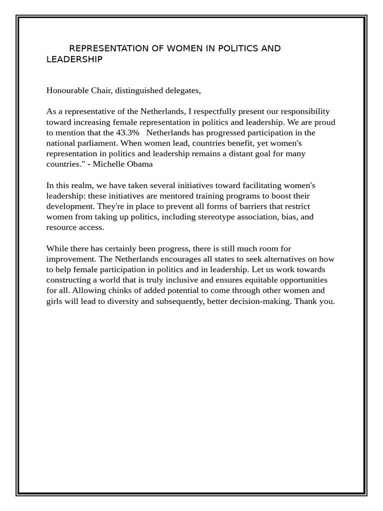REPRESENTATION OF WOMEN IN POLITICS AND LEADERSHIP | PDF