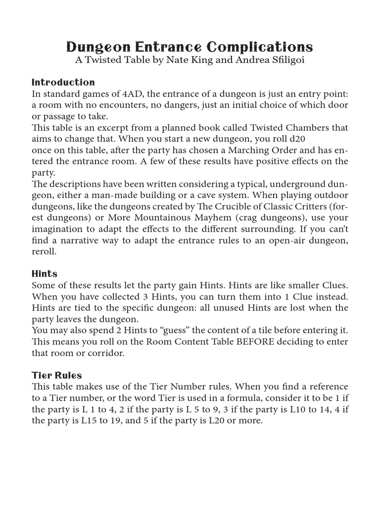 Twisted Chambers Entrance Complication Table For Patreon | PDF