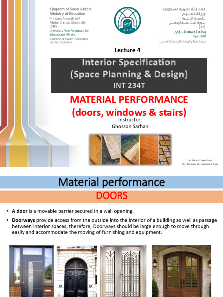Lect. 4 Material Performance (Doors, Windows & Stairs) 1446 | PDF ...