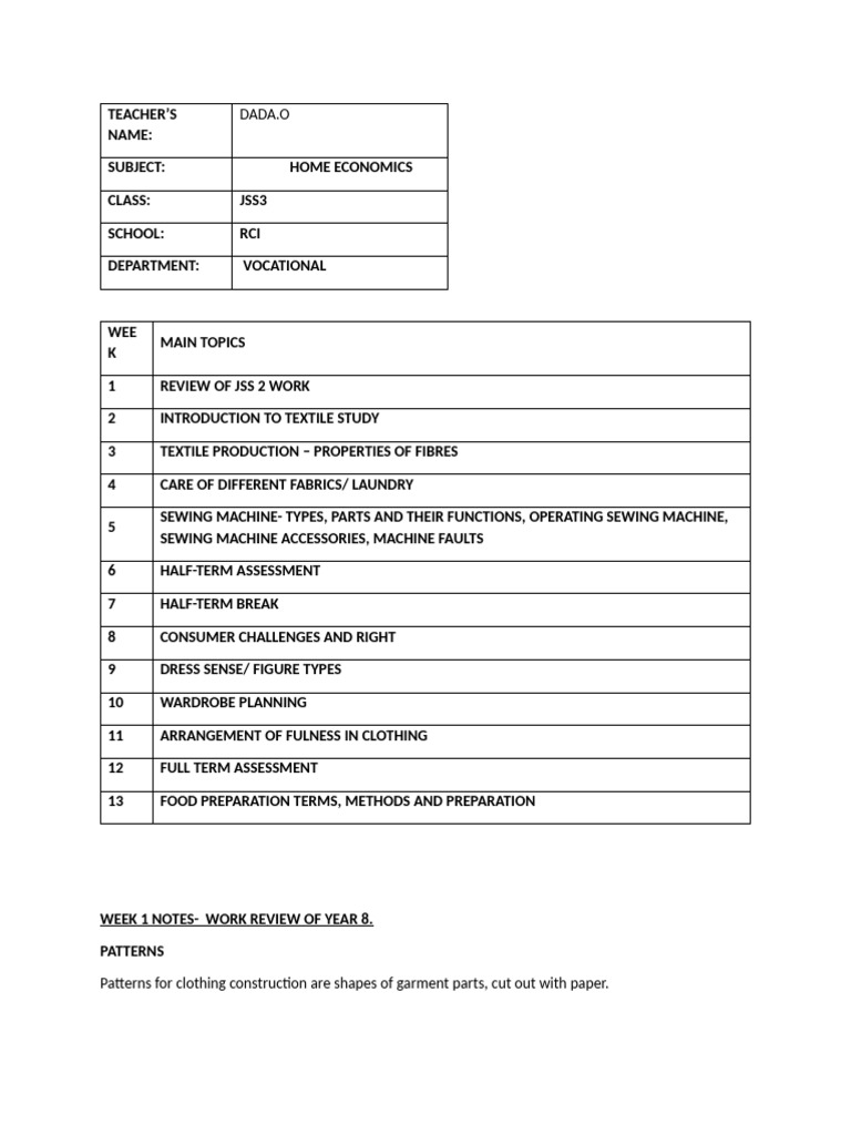 Home Economics JSS3: Textile Study Guide | PDF | Yarn | Fibers