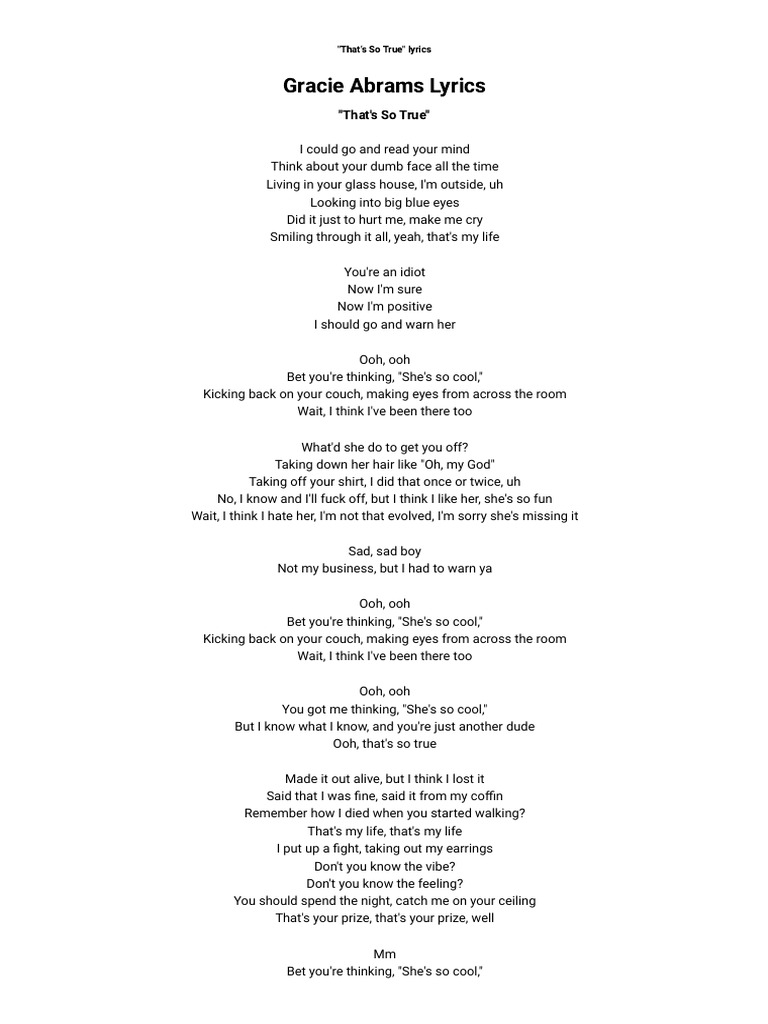 Gracie Abrams - That's So True Lyrics _ AZLyrics.com | PDF