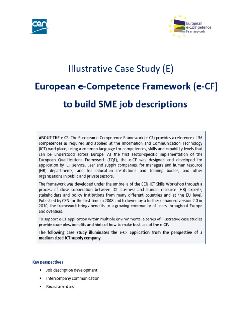 European E-Competence Framework (e-CF) To Build SME Job Descriptions ...
