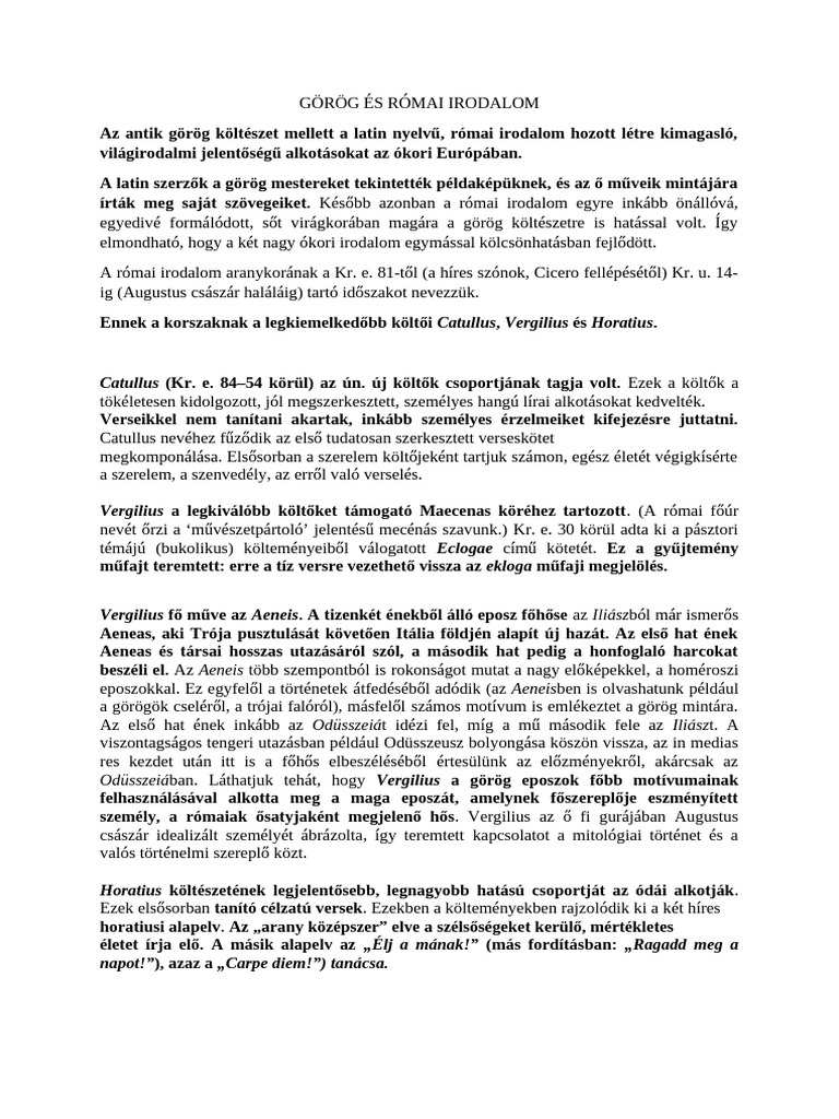 GÖRÖG ÉS RÓMAI IRODALOM | PDF