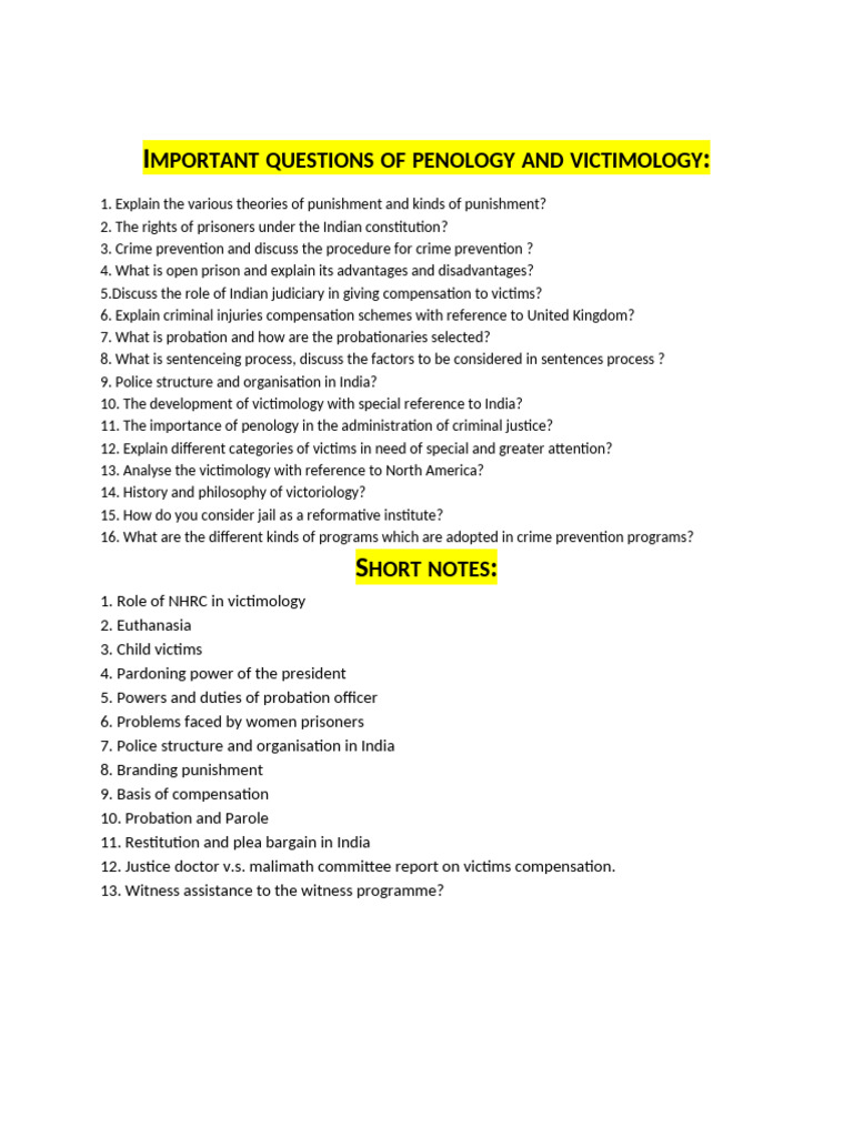 Key Issues in Penology and Victimology | PDF